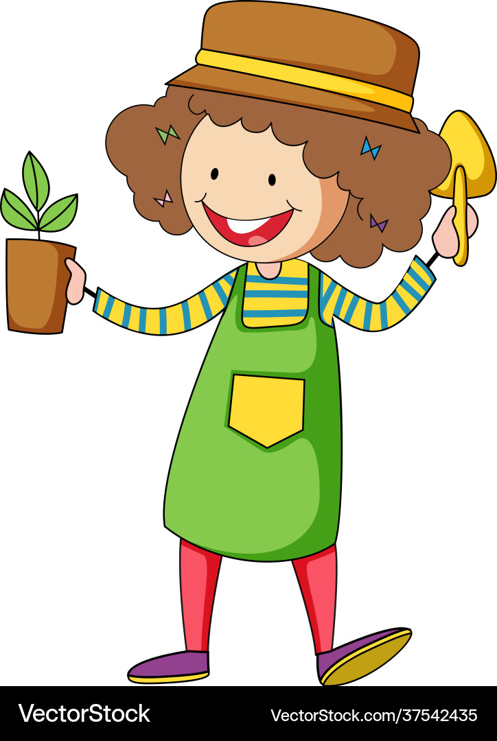 Little gardener doodle cartoon character Vector Image