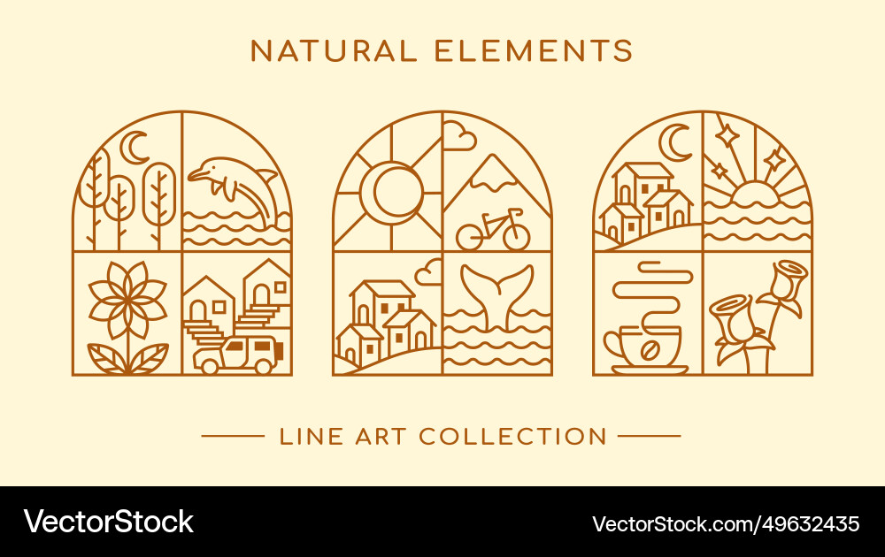 Natural element line art design collection Vector Image