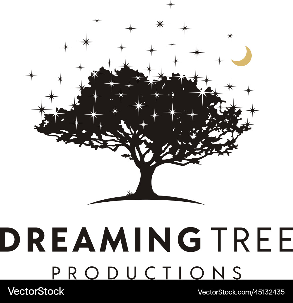 Oak maple tree stars crescent moon silhouette logo