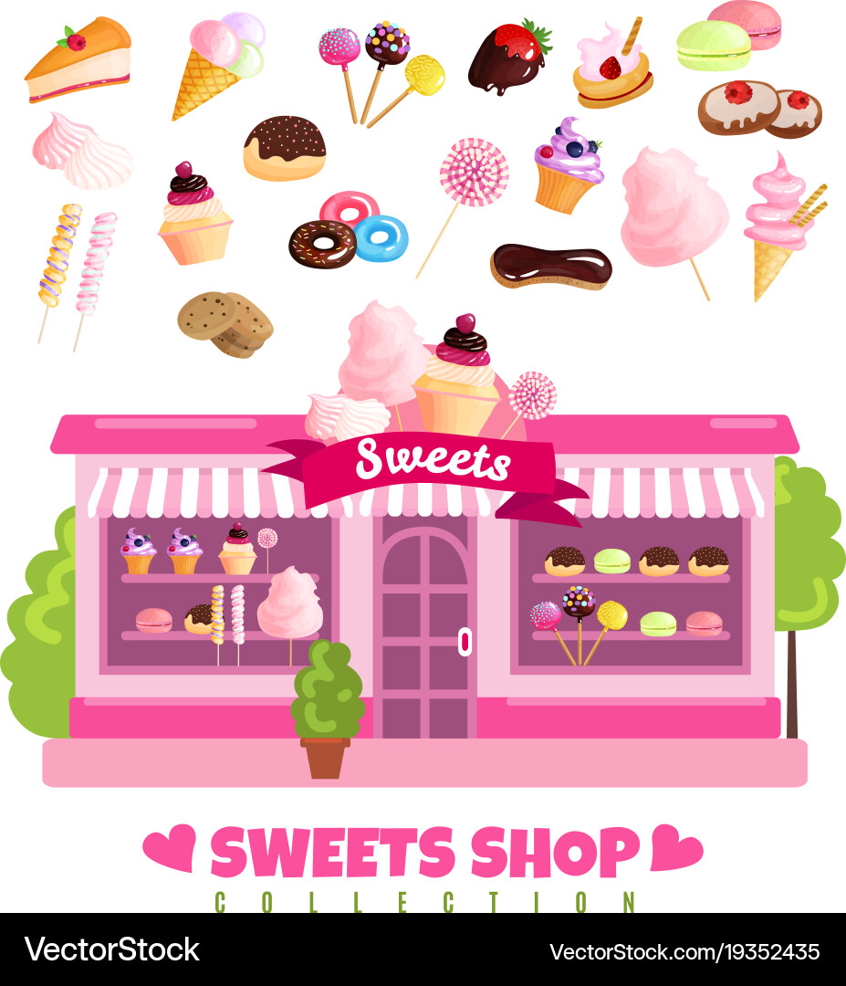 Sweets shop collection Royalty Free Vector Image