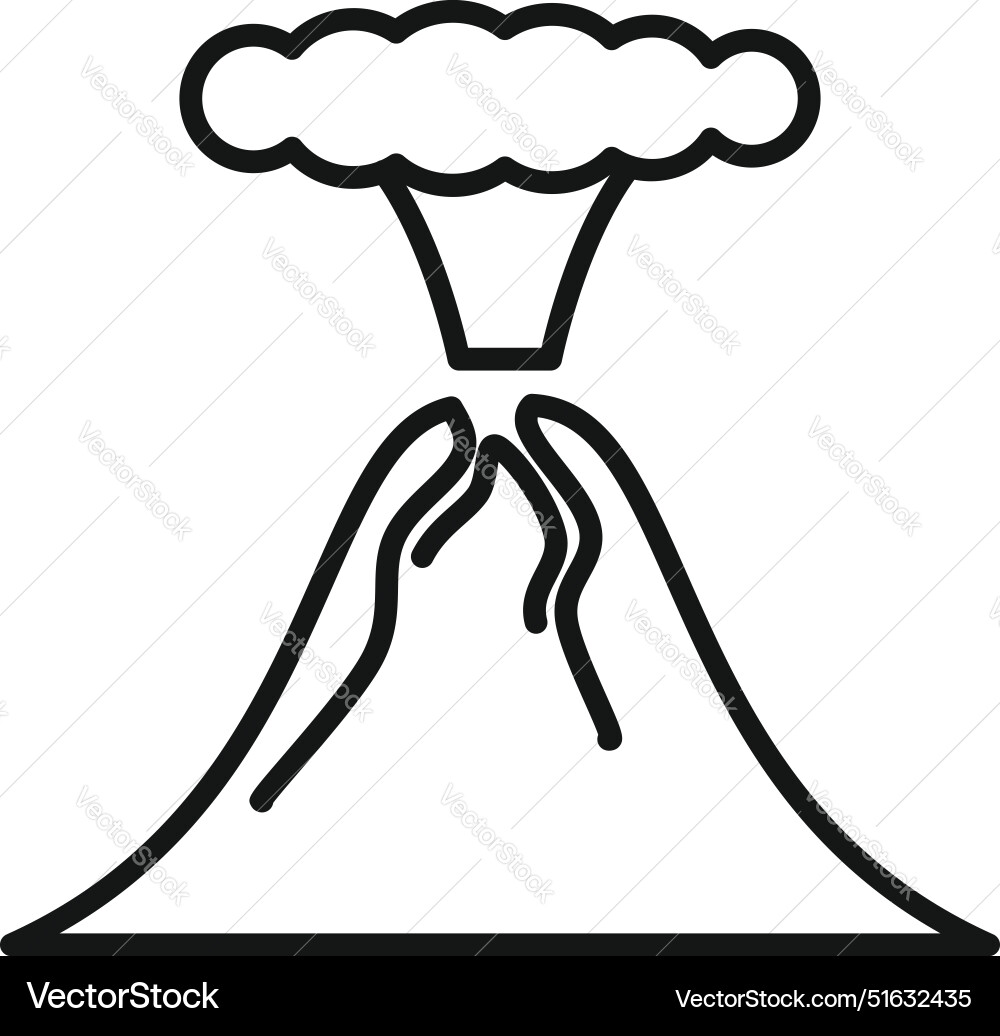 Volcano erupting with smoke cloud line icon for Vector Image