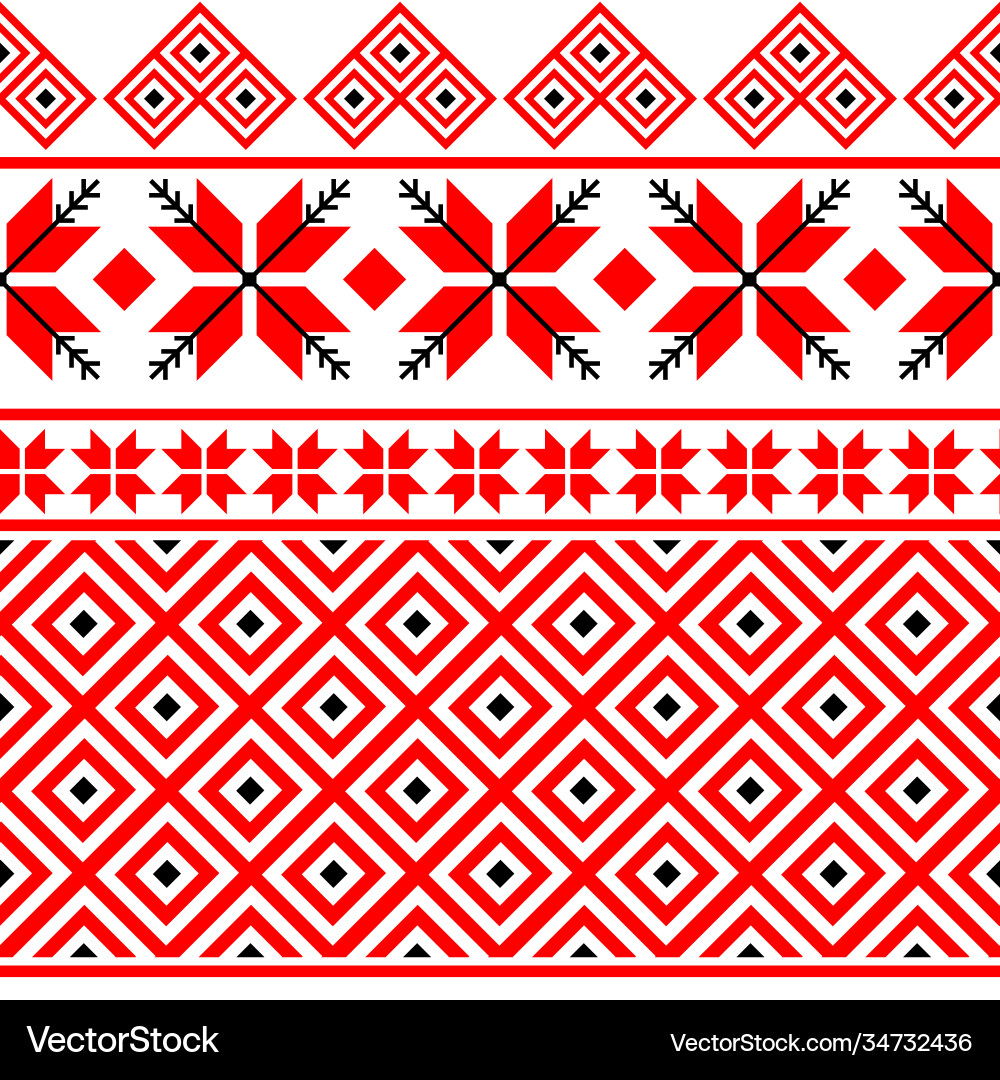 Bulgarian embroidery style red seamless pattern Vector Image