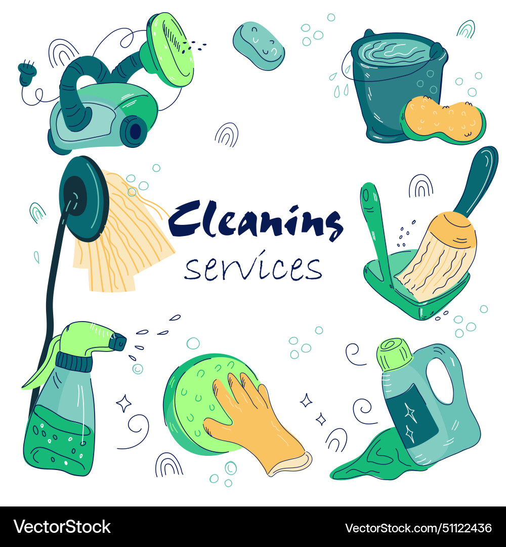 Cleaning services banner or emblem design doodle Vector Image