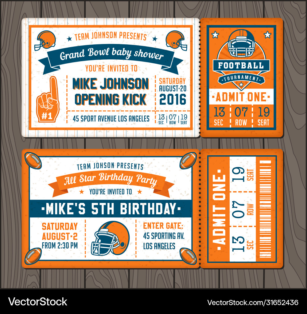 Football invite tickets Royalty Free Vector Image