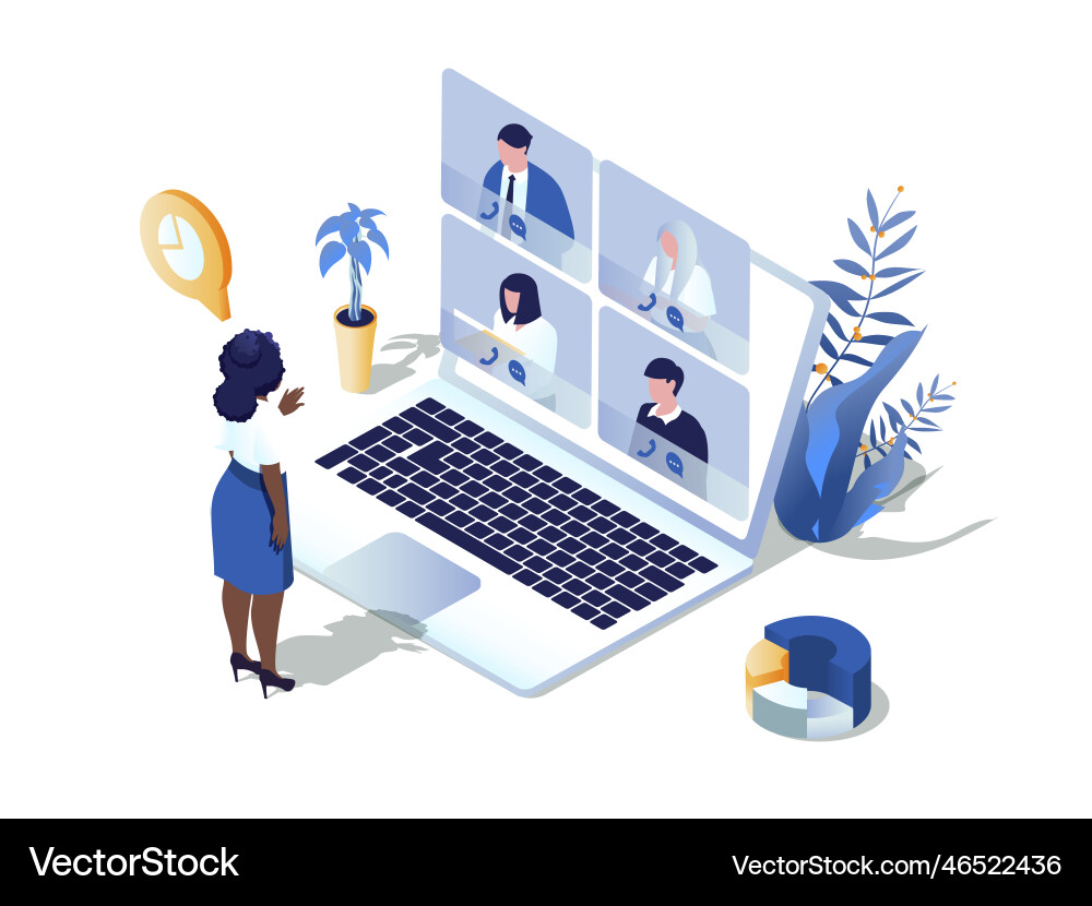 Video conference concept 3d isometric web scene Vector Image