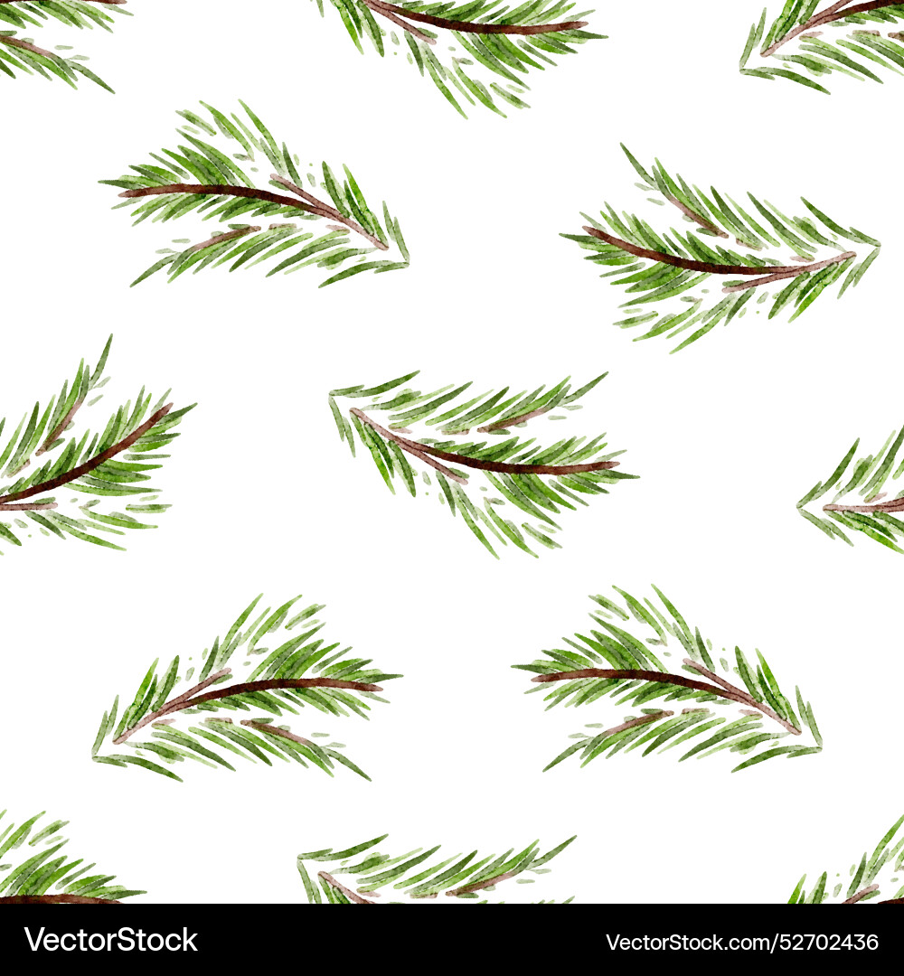 Watercolor christmas pine tree twigs seamless Vector Image