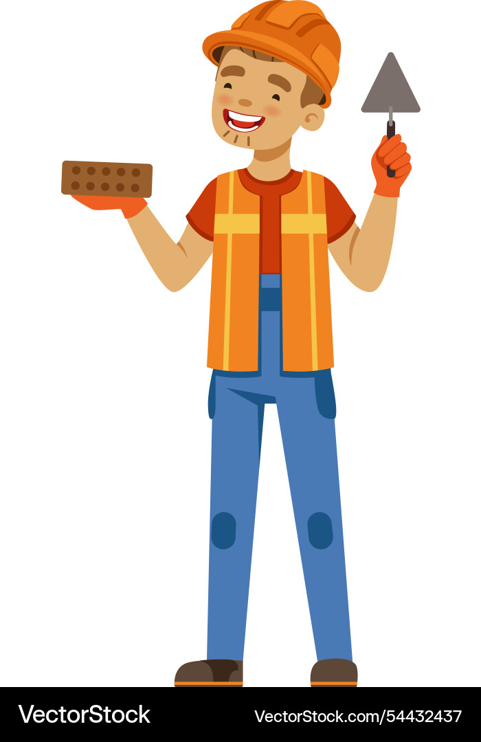 A man in construction outfit holding brick Vector Image