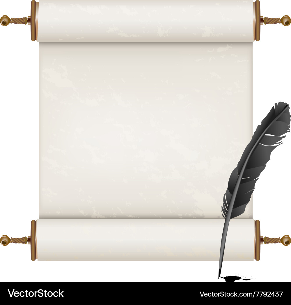 Black feather and ancient scroll Royalty Free Vector Image
