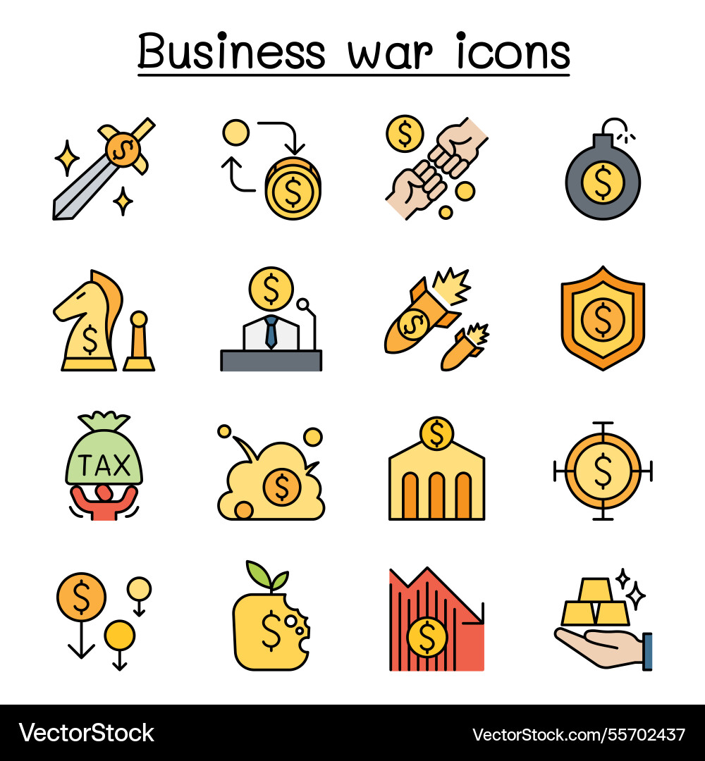 Business war icon set in colorline style Vector Image