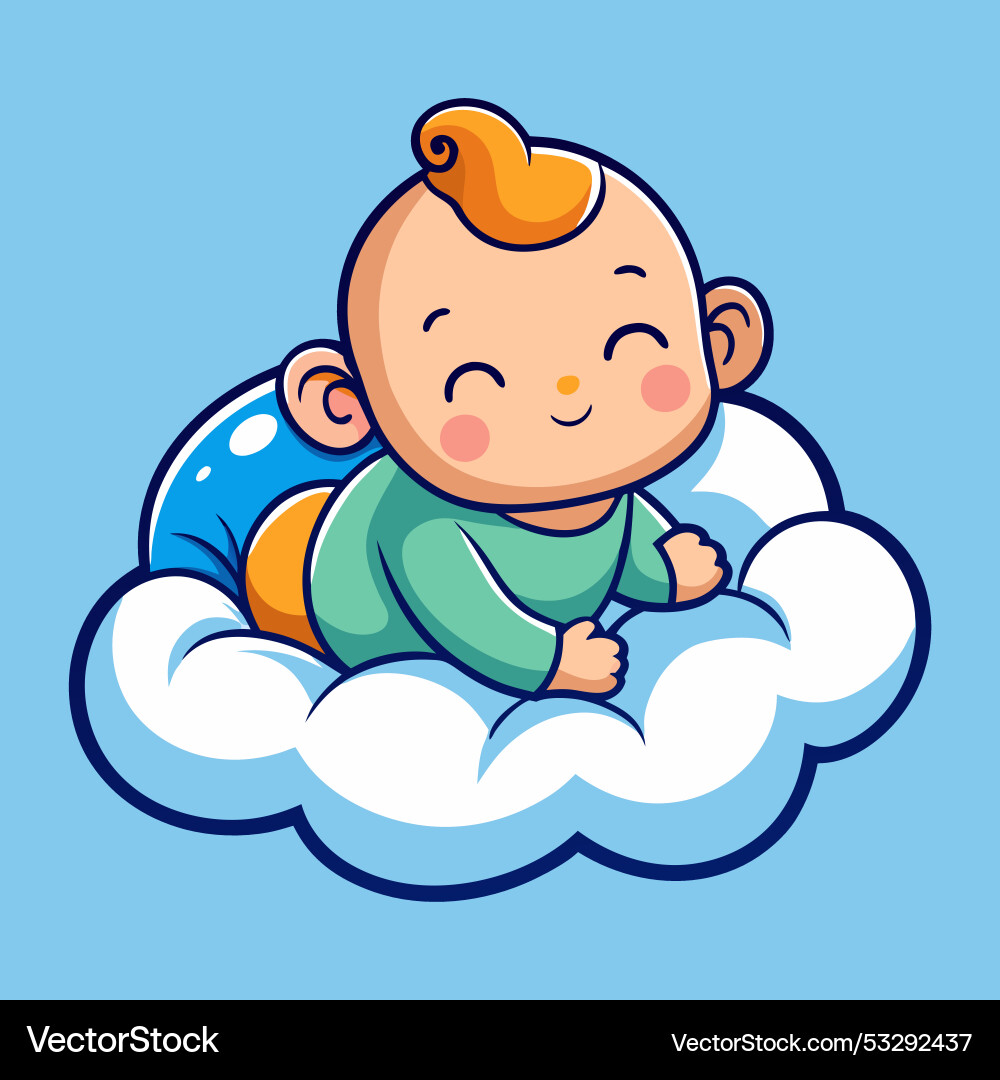 Cute baby sleeping cloud cartoon icon Royalty Free Vector