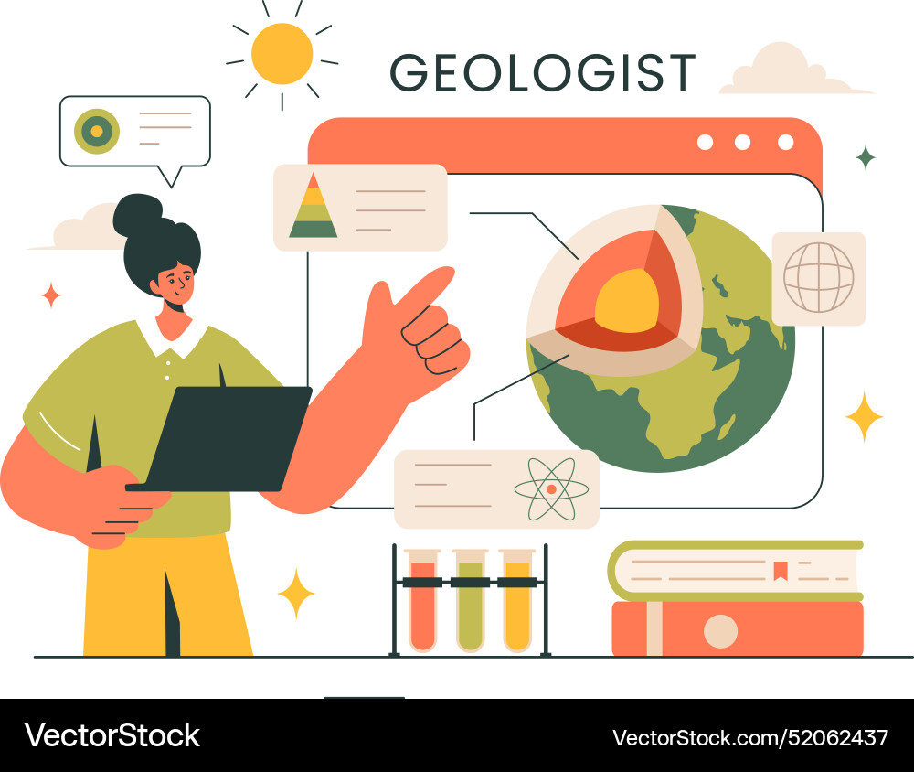 Geologist with soil analysis and features Vector Image