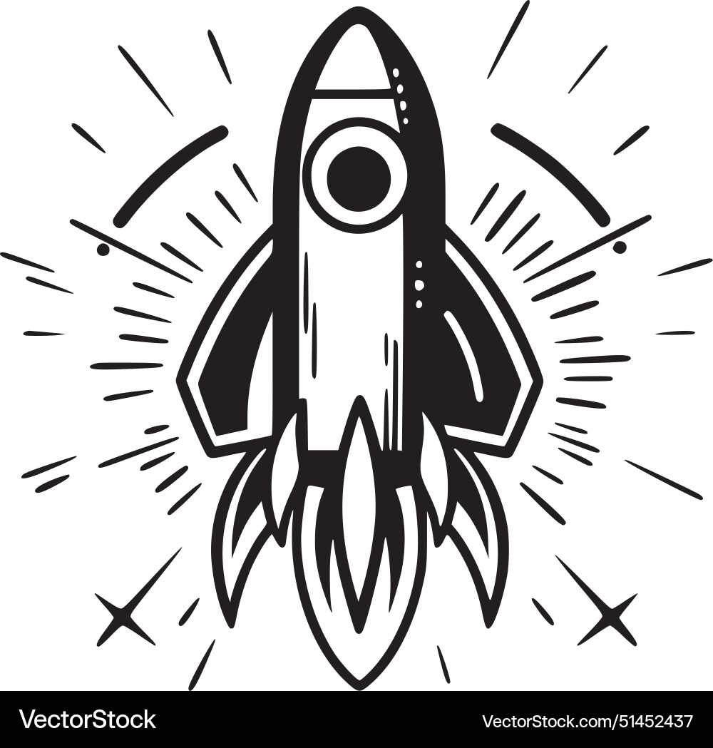 Rocket - black and white Royalty Free Vector Image