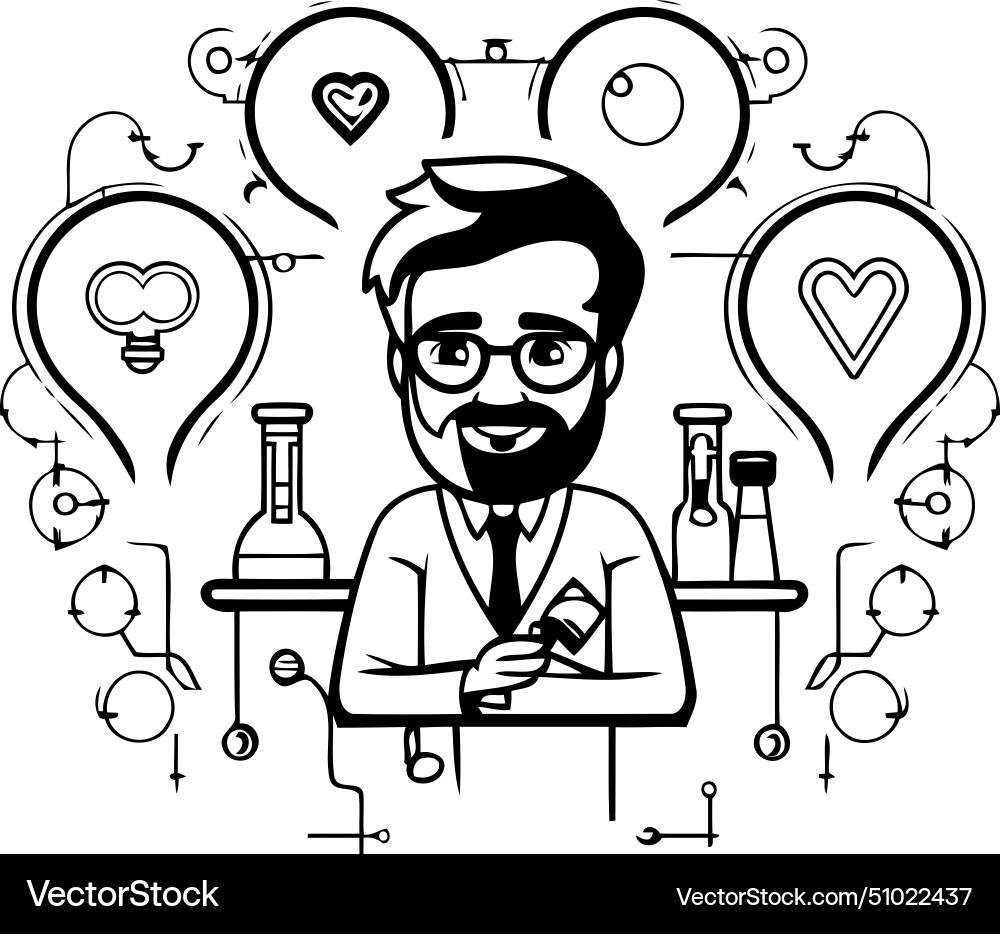 Scientist man cartoon character with glasses Vector Image