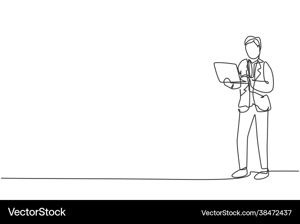 Single one line drawing young smart business Vector Image