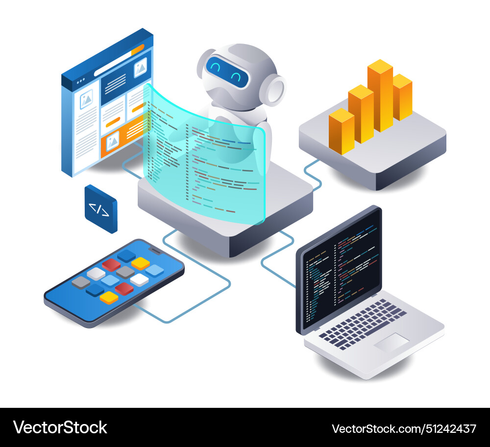 Web developer robot technology application Vector Image