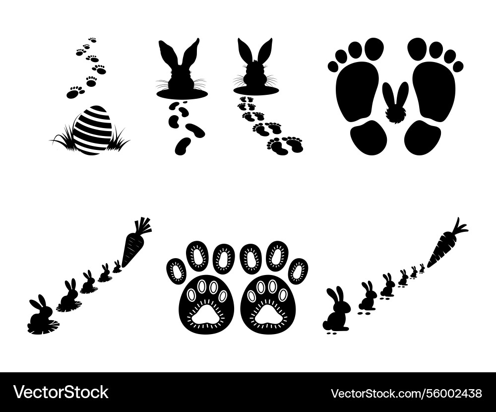 Bunny footprints and rabbit silhouette clipart Vector Image