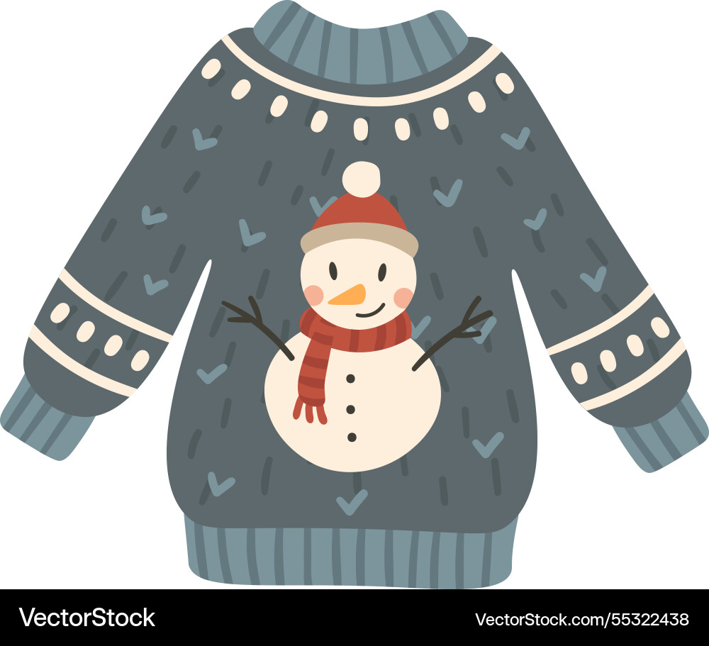 Cozy blue christmas sweater featuring a cheerful Vector Image