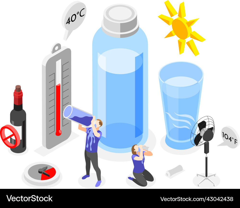 Heat stroke isometric set Royalty Free Vector Image