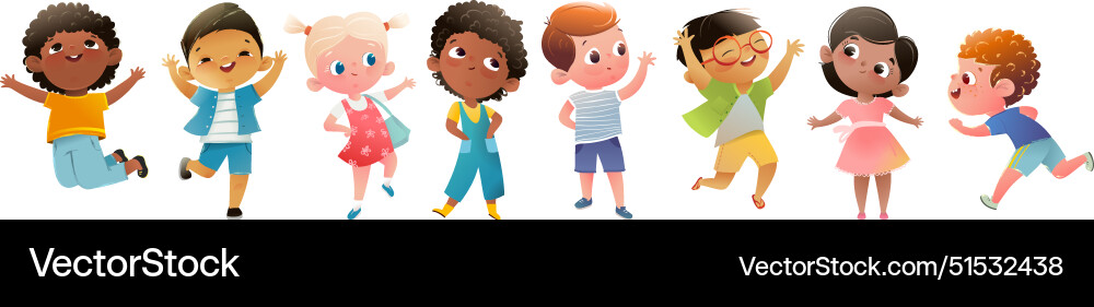 Multinational group of elementary school children Vector Image