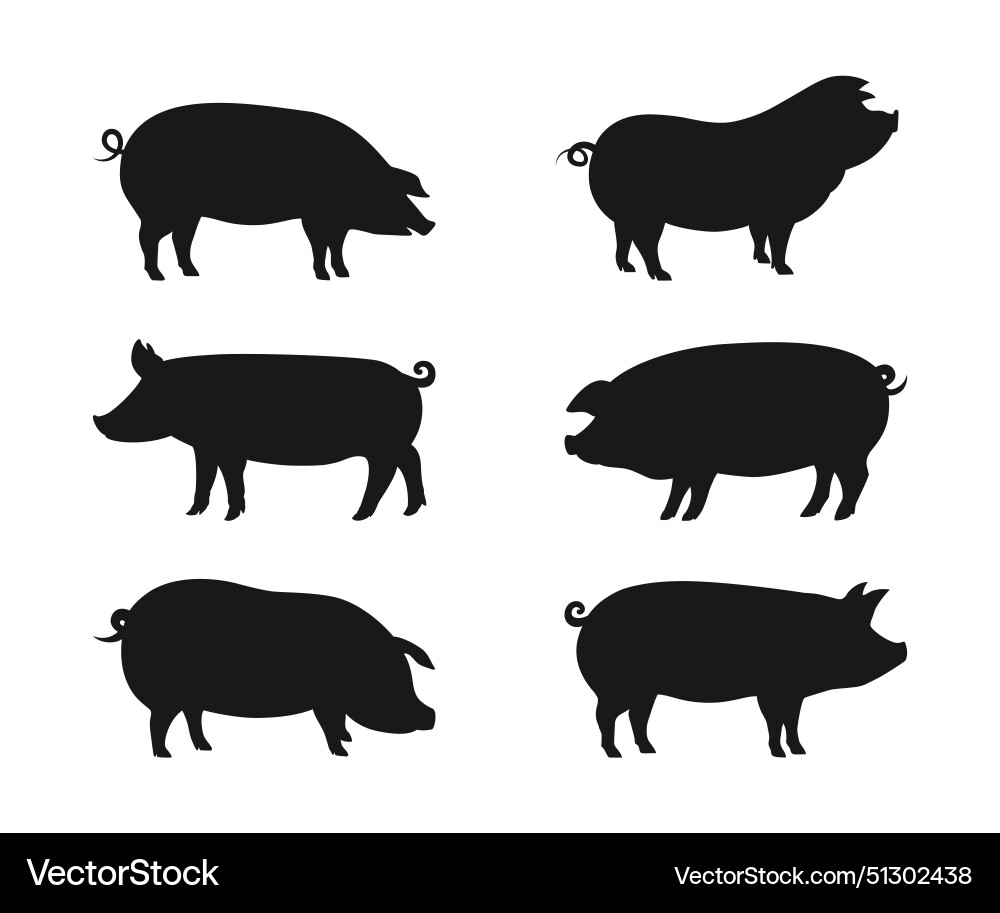 Sign pig and isolated black silhouette Royalty Free Vector