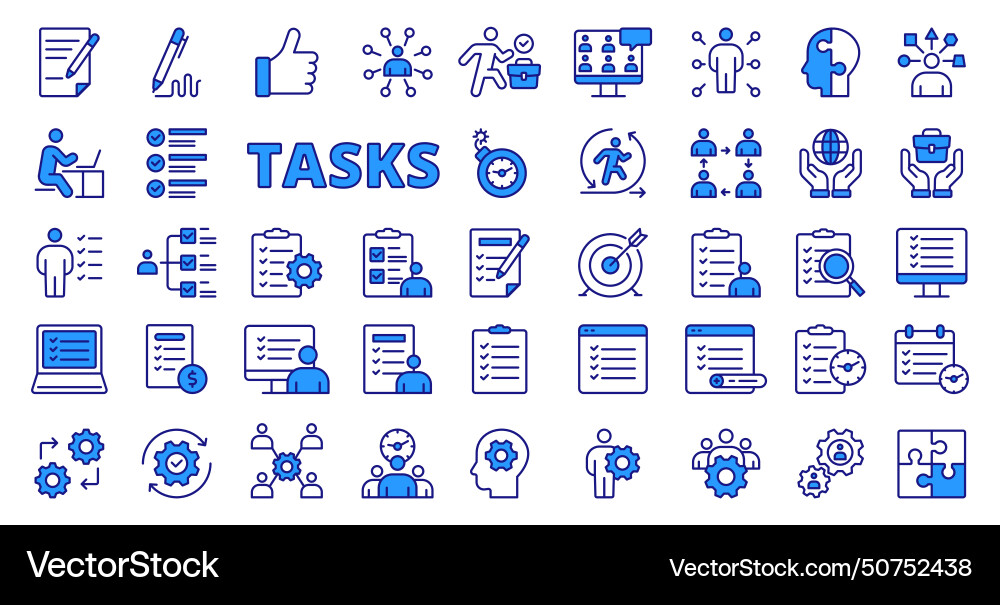Tasks icons in line design blue tasking to do Vector Image