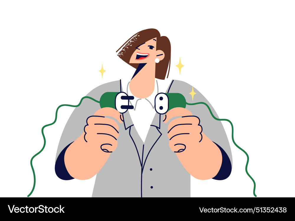 Woman with electric wire symbolizing concern Vector Image