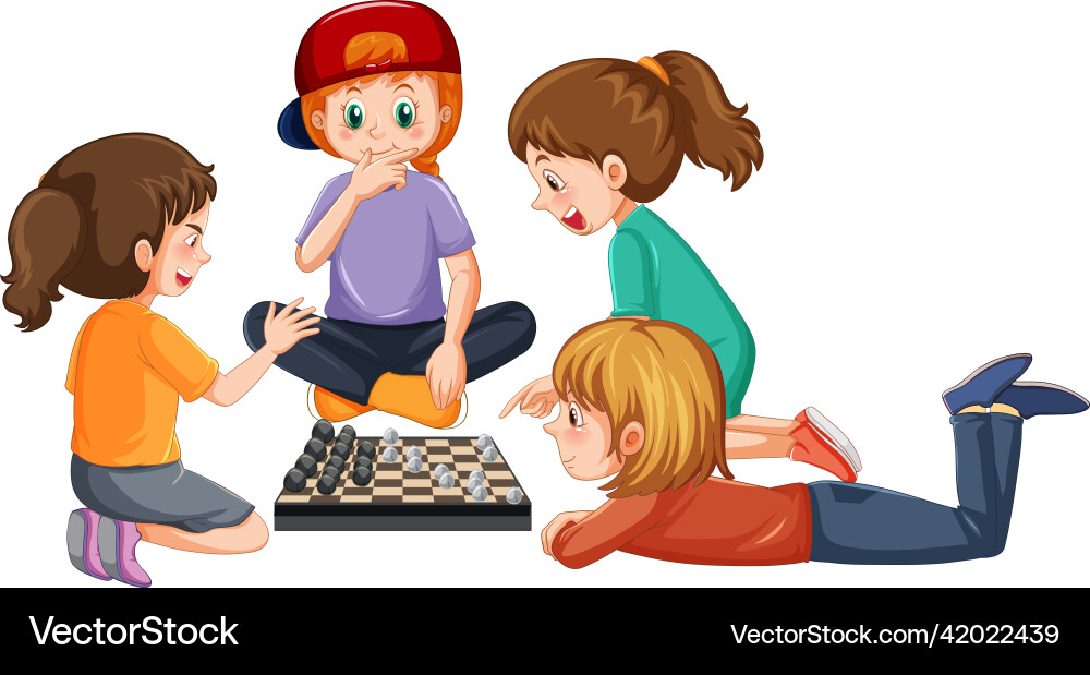 A children playing board game on white background Vector Image