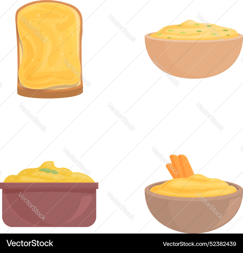 Assorted cartoon dips and spreads collection Vector Image