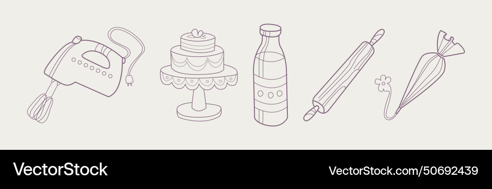 Baking and bakery equipment tool flat line Vector Image