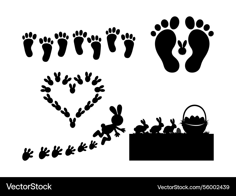 Bunny footprints and rabbit silhouette clipart Vector Image