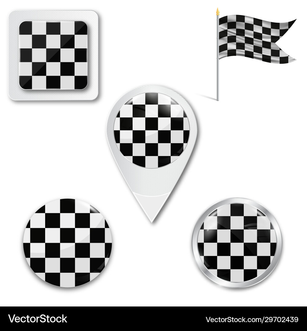 Checkered flags set flag runway pursuit Royalty Free Vector