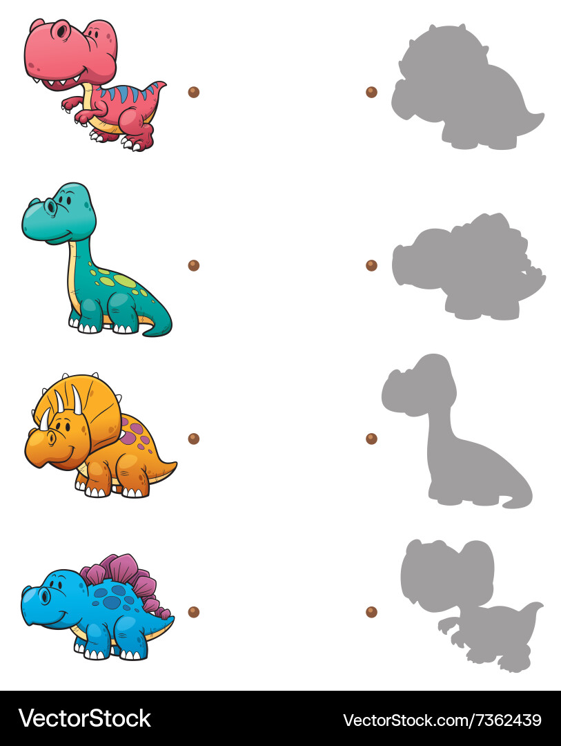 Dinosaur Shadow Matching Game Royalty Free Vector Image