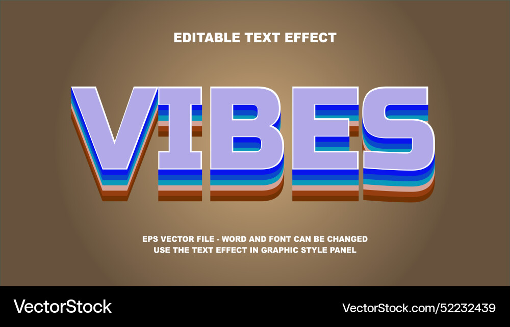 Editable text effect vibes 3d template Royalty Free Vector