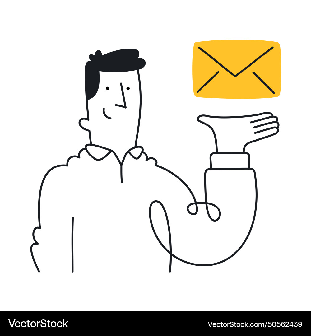 Happy man presents an email notification - doodle Vector Image