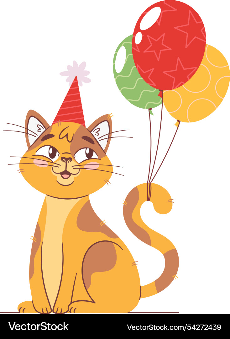 Happy party cat with balloons Royalty Free Vector Image