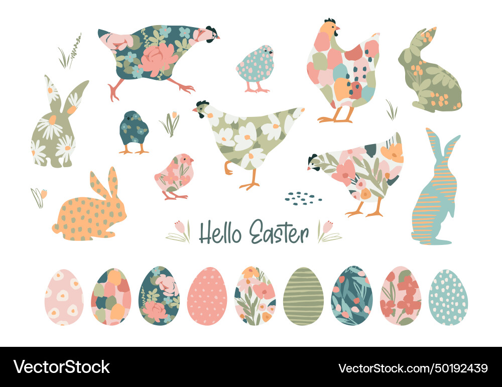 Hello easter set of cute Royalty Free Vector Image