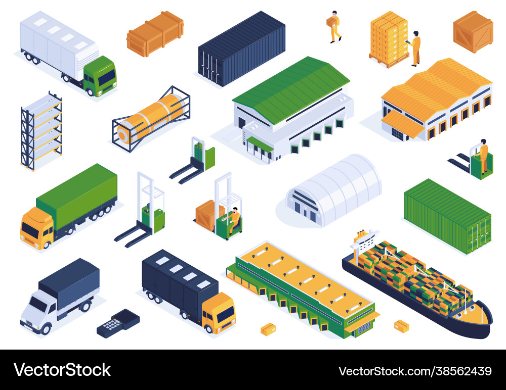 Logistics isometric icons collection Royalty Free Vector
