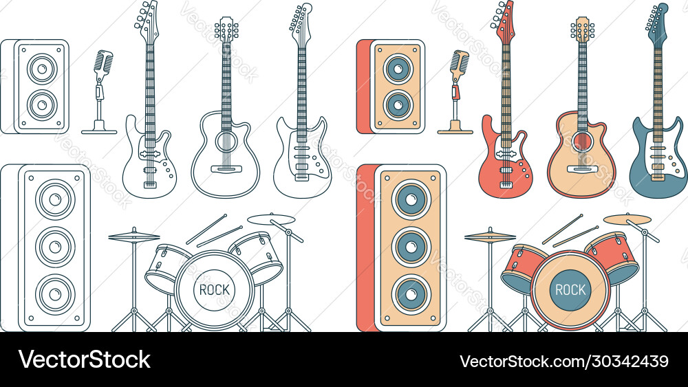 Musical instruments - electric and acoustic Vector Image