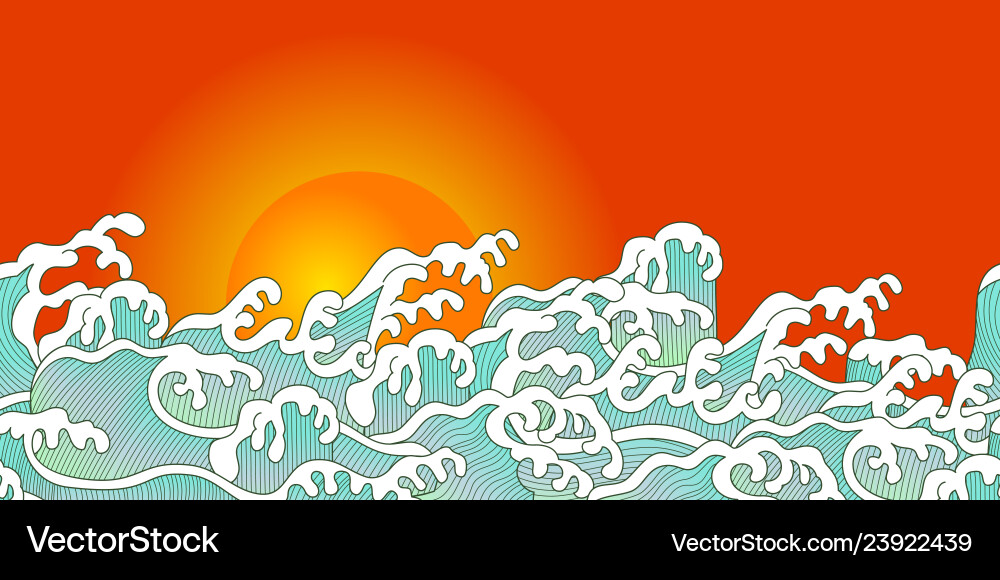 Ocean wave and sunset Royalty Free Vector Image
