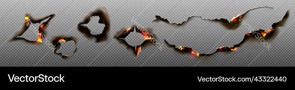 Burn paper holes and borders burnt pages set Vector Image