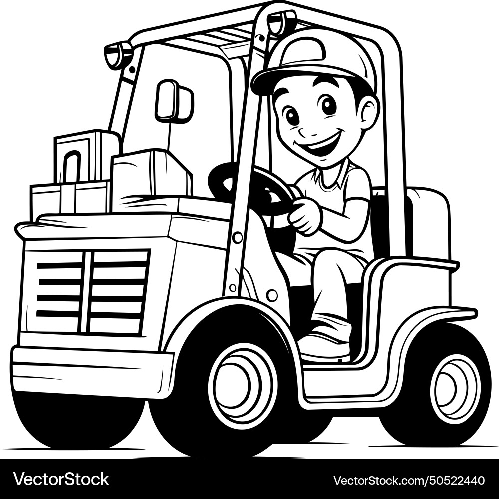 Forklift loader - black and white cartoon Vector Image