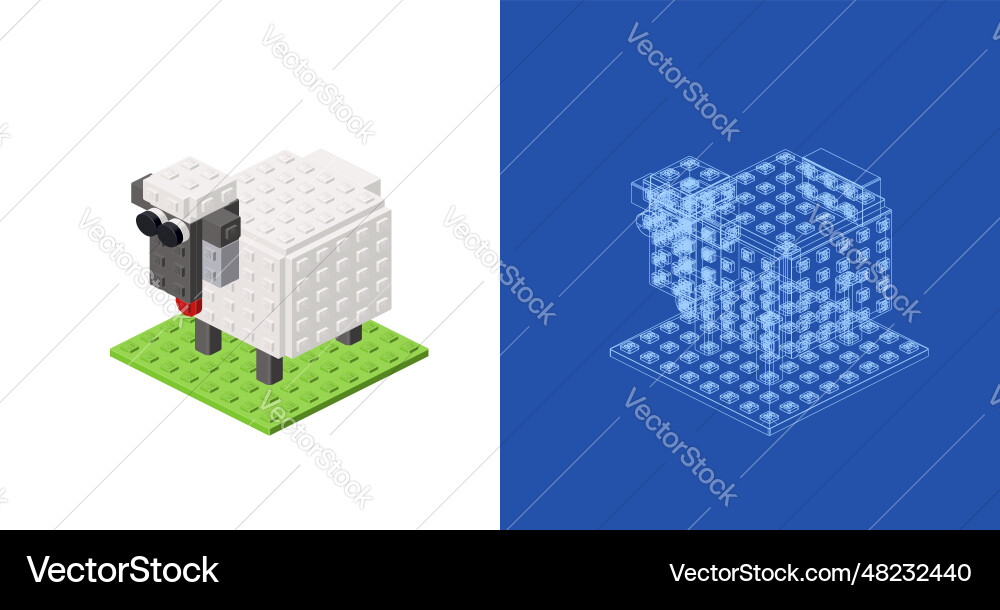 Isometric Sheep Blocks Scene Royalty Free Vector Image