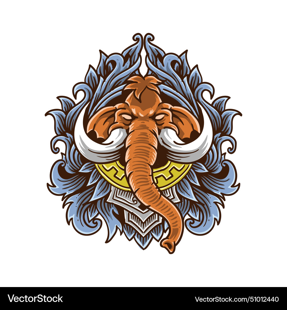 Mammoth head engraving Royalty Free Vector Image
