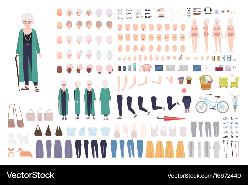 Old lady character constructor trendy granny Vector Image