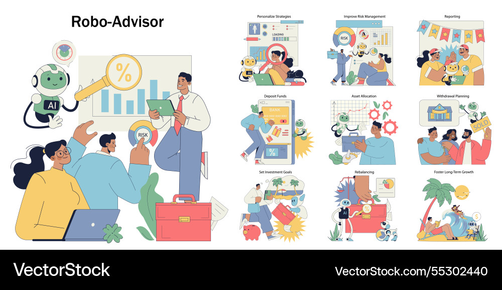 Robot advisor flat Royalty Free Vector Image - VectorStock