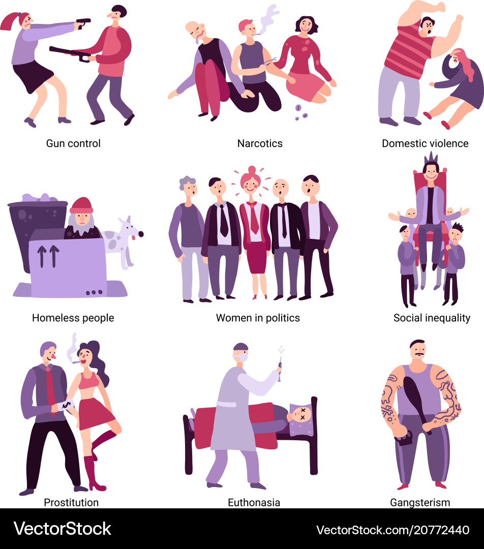 Social problems set Royalty Free Vector Image - VectorStock