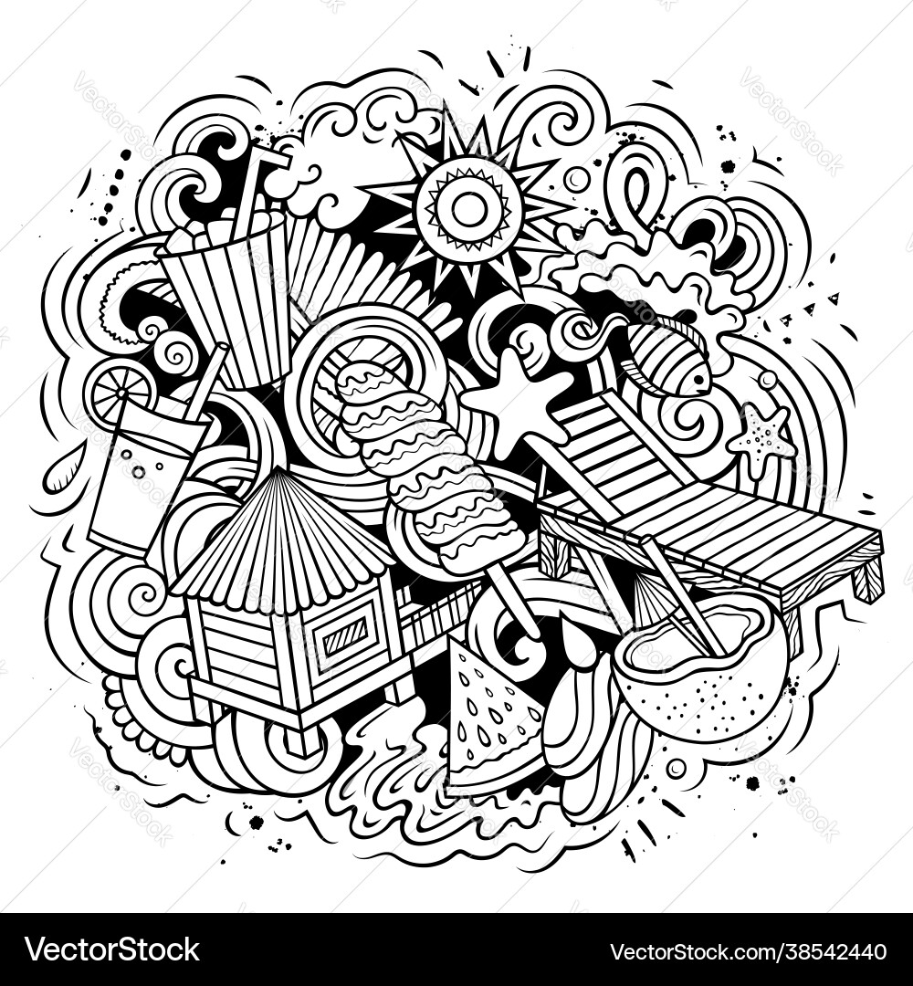 Summer beach doodles Royalty Free Vector Image