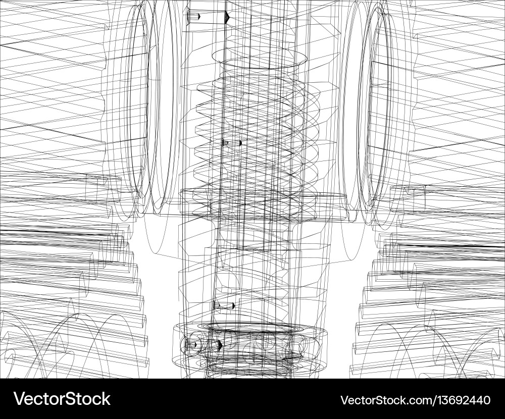 Wire-frame gears with shafts close-up Royalty Free Vector