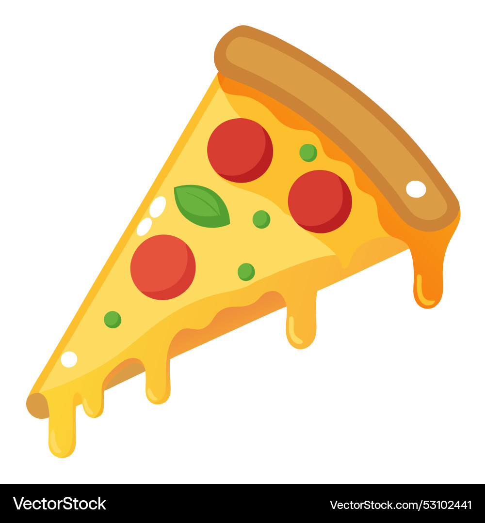 A slice of pizza with crispy crust melted Vector Image