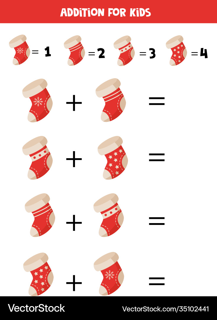 Addition christmas socks for kids math game Vector Image